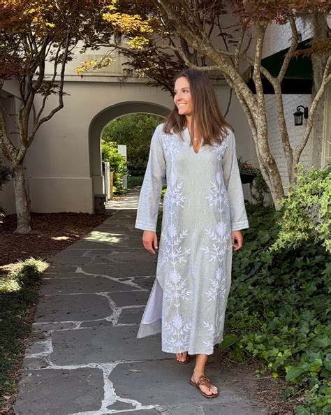 Molly Maxi Dress Embroidered Gray Stripe Shop Madison Mathews