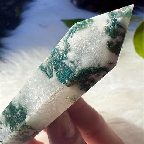 Lustrous Quartz Moss Agate Crystal Tower With Druzy Druzy Moss Agate Point With Sparkly Quartz