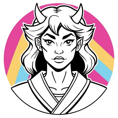 Portraits Of A Samurai Devil Girl Retro Anime Style Illustration On A Colorful Background
