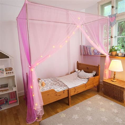 Twin Canopy Bed Frame Princess Bed Stainless Steel Canopy Poles For Girls Bed