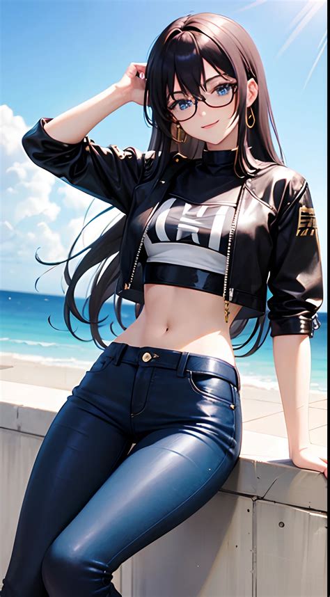 Anime Girl With Long Black Hair Posing On A Ledge By The Ocean Seaart Ai