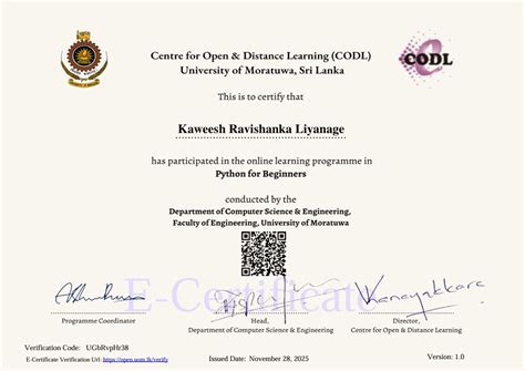 Python Programming Certificate Computerscience Uom Codl