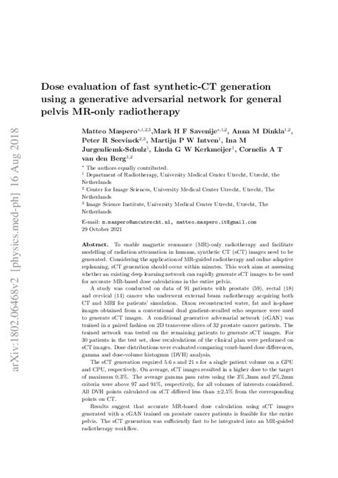 Pdf Fast Synthetic Ct Generation With Deep Learning For General Pelvis Mr Only Radiotherapy