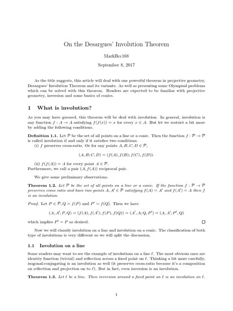 Desargues Involution Theorem Guide Pdf Projective Geometry Triangle
