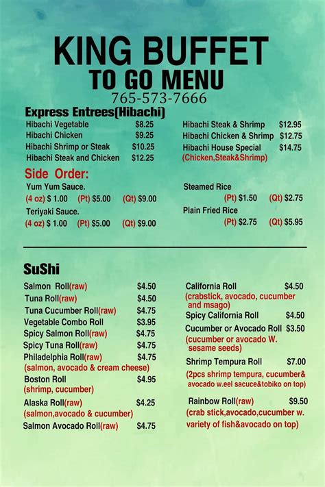 Menu At King Buffet Restaurant Marion