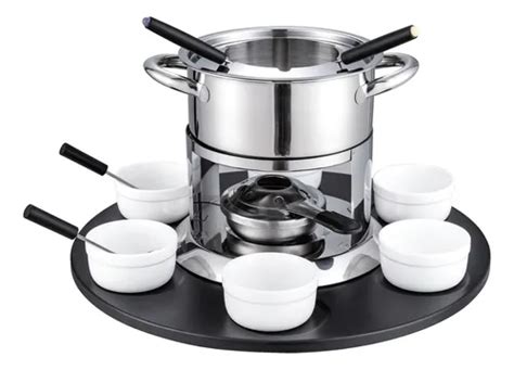 Set De Fondue Grande De Acero Inox Con Base Giratoria Kb 11 Gris