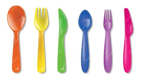 Cubiertos De Plástico Realistas Para Niños Vector Premium