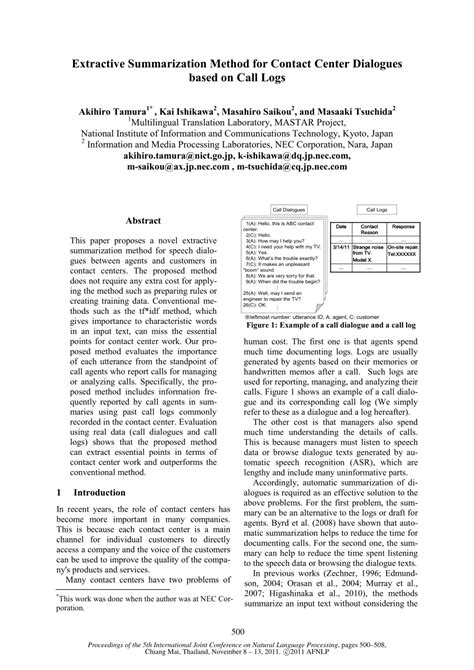 Pdf Extractive Summarization Method For Contact Center Dialogues