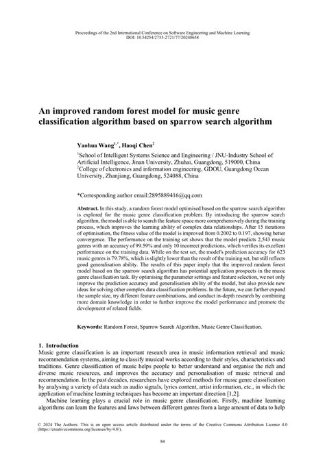 pdf an improved random forest model for music genre classification