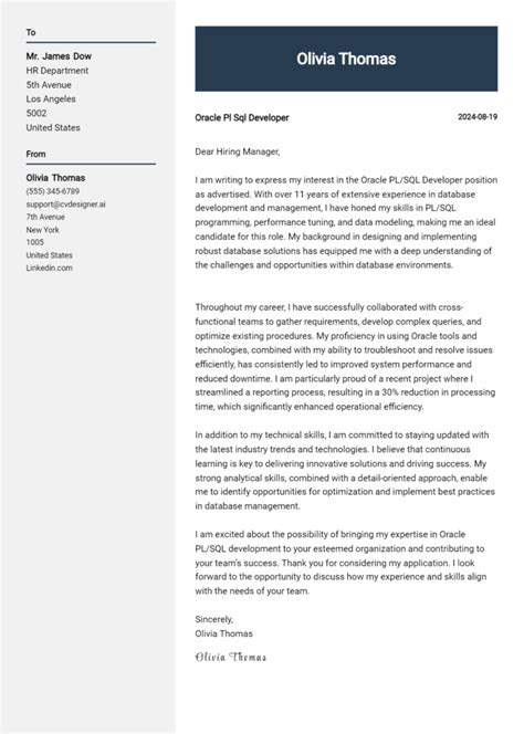 Oracle Pl Sql Developer Cover Letter Example For 2024 Download Templates Cvdesignerai