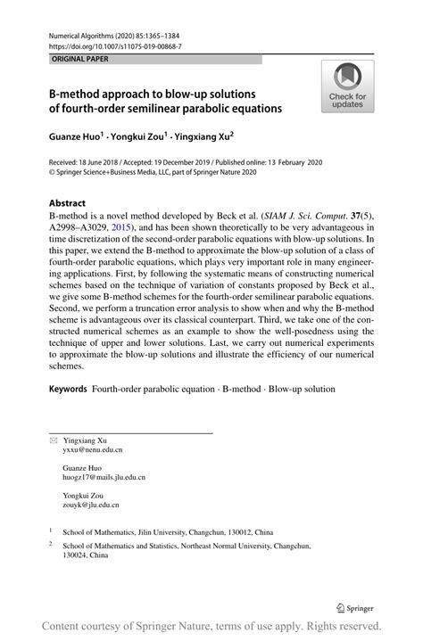 B Method Approach To Blow Up Solutions Of Fourth Order Semilinear Parabolic Equations Request Pdf