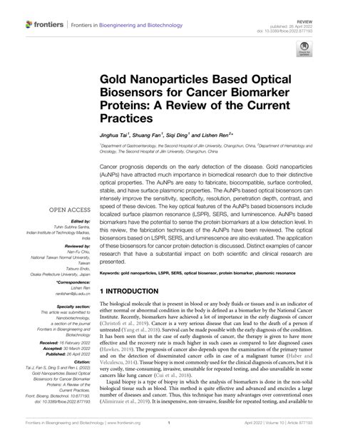 Pdf Gold Nanoparticles Based Optical Biosensors For Cancer Biomarker