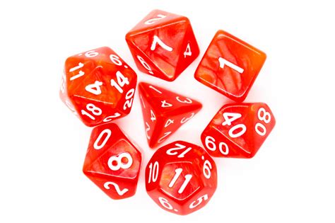 Old School 7 Piece Dnd Rpg Dice Set Pearl Drop Red Old School Dice