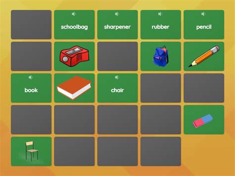 Memory School Objects Matching Pairs