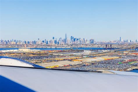 Aerial View Of Manhattan Skyline From An Airplane Departing From Newark