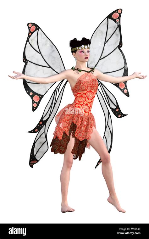 Beautiful Fairy Pixie With Wings Isolated On White 3d Render Stock