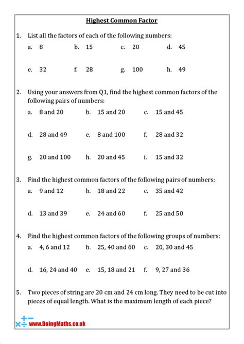 what is the highest common factor explained for prima