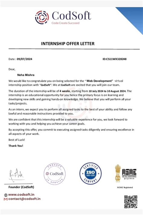 neha mishra on linkedin internship webdevelopment codsoft