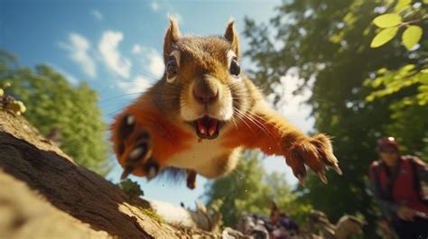 Premium Photo A Squirrel Determined To Win The World Tree Jumping