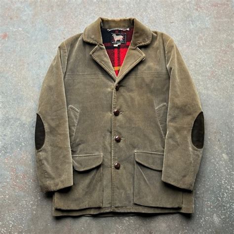 Vintage 1950s Woolrich Men Corduroy Jacket Plaid Lined Elbow Patches