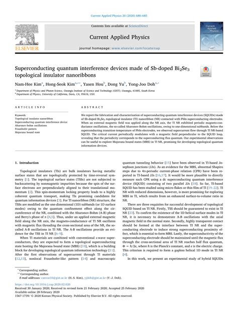 Pdf Superconducting Quantum Interference Devices Made Of Sb Doped Bi2se3 Topological Insulator