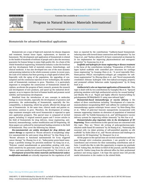 Pdf Biomaterials For Advanced Biomedical Applications