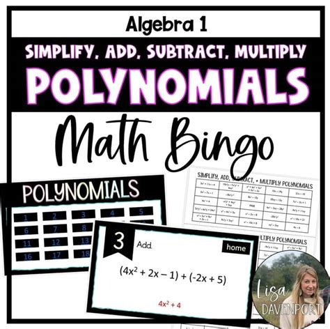 Simplify Add Subtract And Multiply Polynomials Math Bingo Game