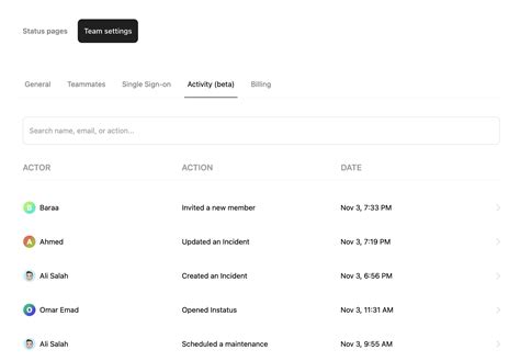 Activity Log Instatus Help