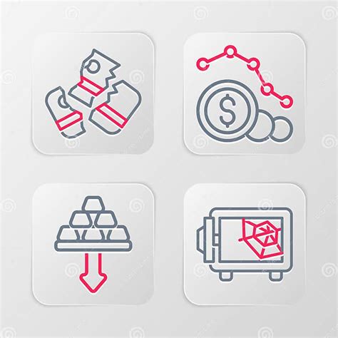 Set Line Safe Gold Bars Dollar Rate Decrease And Credit Card Icon
