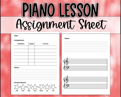 Piano Lesson Assignment Sheet Daily Practice Chart Notes And Blank Music Paper Etsy