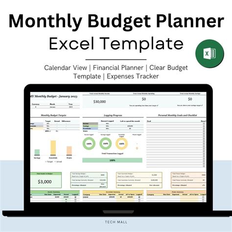 Excel Monthly Budget Planner Calendar View Financial Tracker Easy
