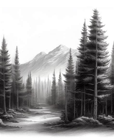 Pine Tree Pencil Drawing