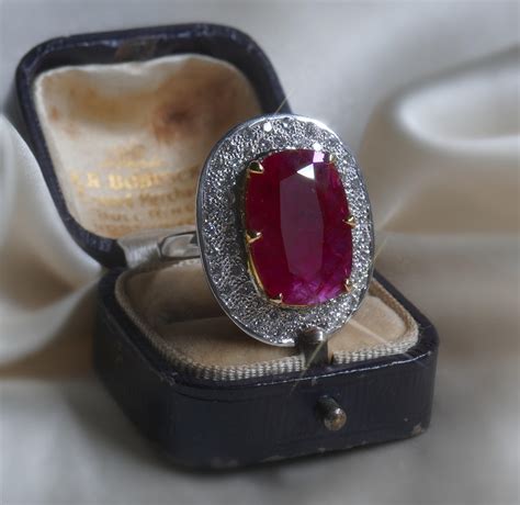Gil Unheated Ruby Diamond Platinum Ring Vintage Certified 18k Huge 11
