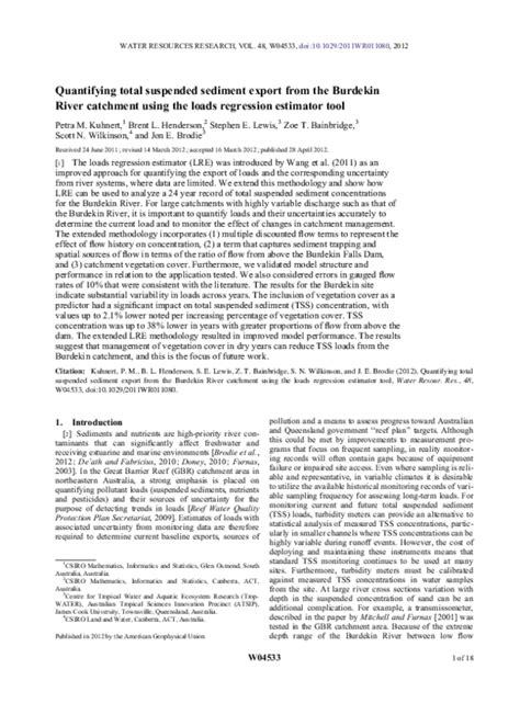 Pdf Quantifying Total Suspended Sediment Export From The Burdekin