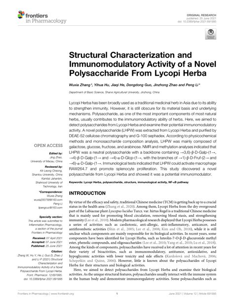 Pdf Structural Characterization And Immunomodulatory Activity Of A Novel Polysaccharide From