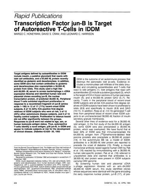 Pdf Transcription Factor Jun B Is Target Of Autoreactive T Cells In Iddm