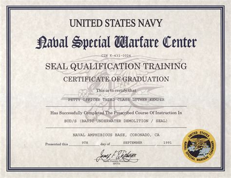 Navy Basic Underwater Demolition School Buds Certificate Seal