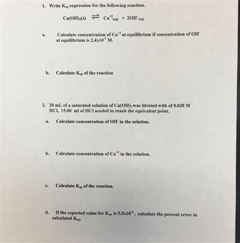Solved Write K Sp Expression For The Following Reaction Chegg