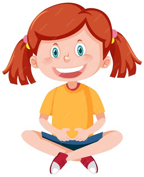 Premium Vector Cartoon Happy Girl Sitting