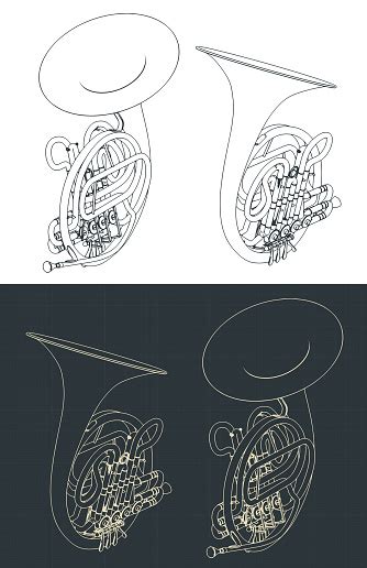 French Horn Isometric Blueprints Stock Illustration Download Image