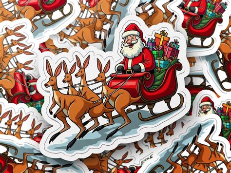 Australian Santa Claus Sticker Sleigh With Kangaroo Funny Aussie