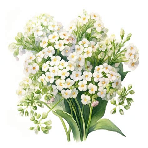 Vintage Inspired Sweet Alyssum Bouquet Watercolor Artwork Print Stock