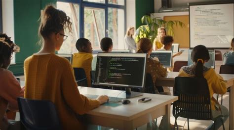 Students In A Brightlylit Classroom Eagerly Engage In A Computer