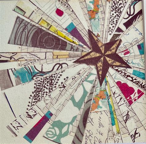 Exploding Star Original Collage Made With Varied And Printed Papers And