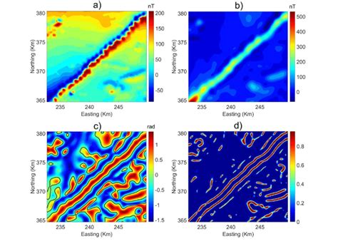 a aeromagnetic map b rtp aeromagnetic map c tilt angle d download scientific diagram