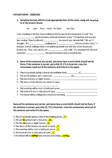 Future Forms Exercises Lili Future Forms Exercises Complete The