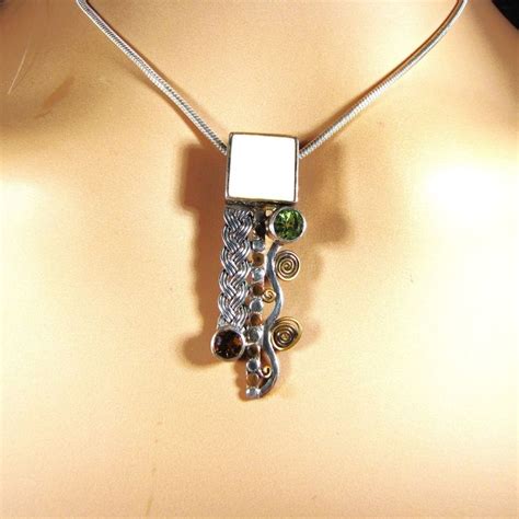 Sterling Silver Gemstone Pendant Necklace Peridot And Citrine Geometric