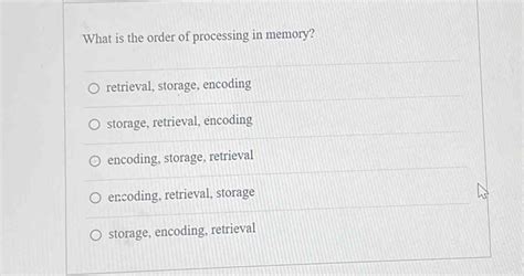 Solved What Is The Order Of Processing In Memory Retrieval Storage Encoding Storage