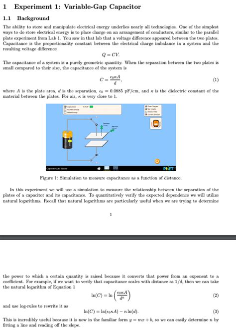 Solved 1 Experiment 1 Variable Gap Capacitor 11 Background