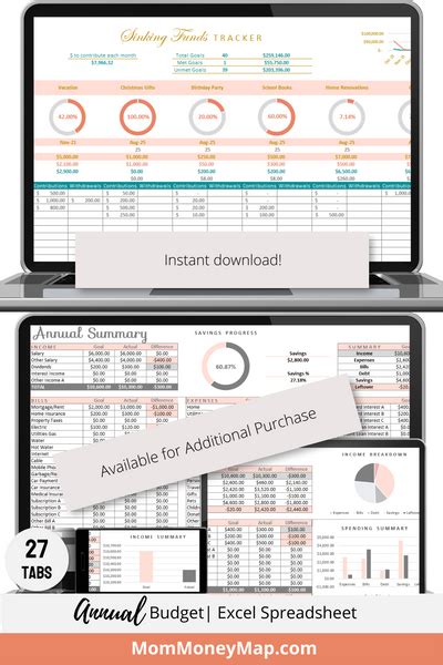 Sinking Funds Tracker Excel Spreadsheet Track 40 Financial Goals Mom Money Map